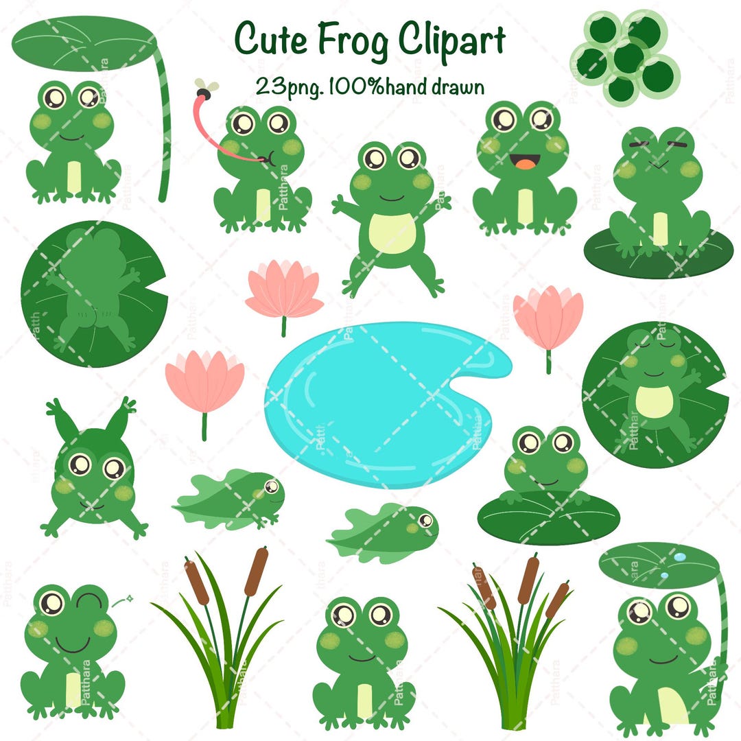 Cute Frog Clipart Set, Clip Art Set of Frogs, Instant Download ...