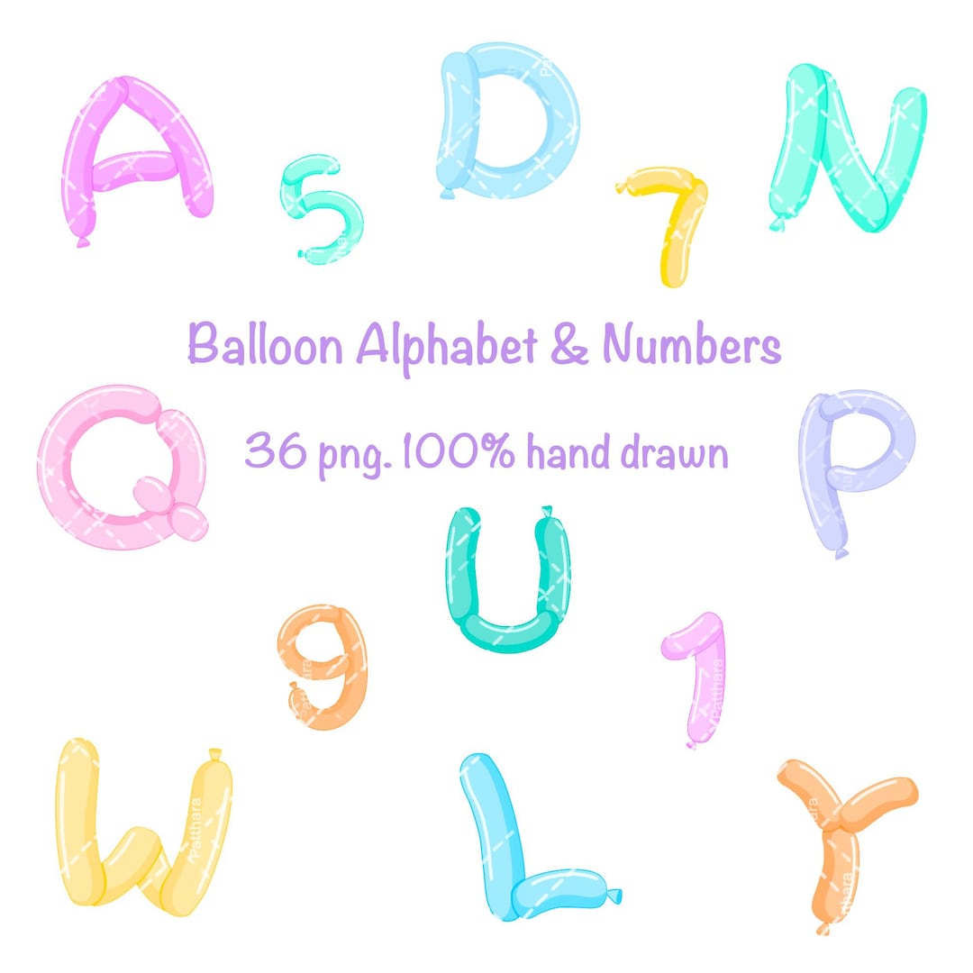 Balloon Letter Alphabet & Numbers Clipart, Multi Color Text Graphics ...