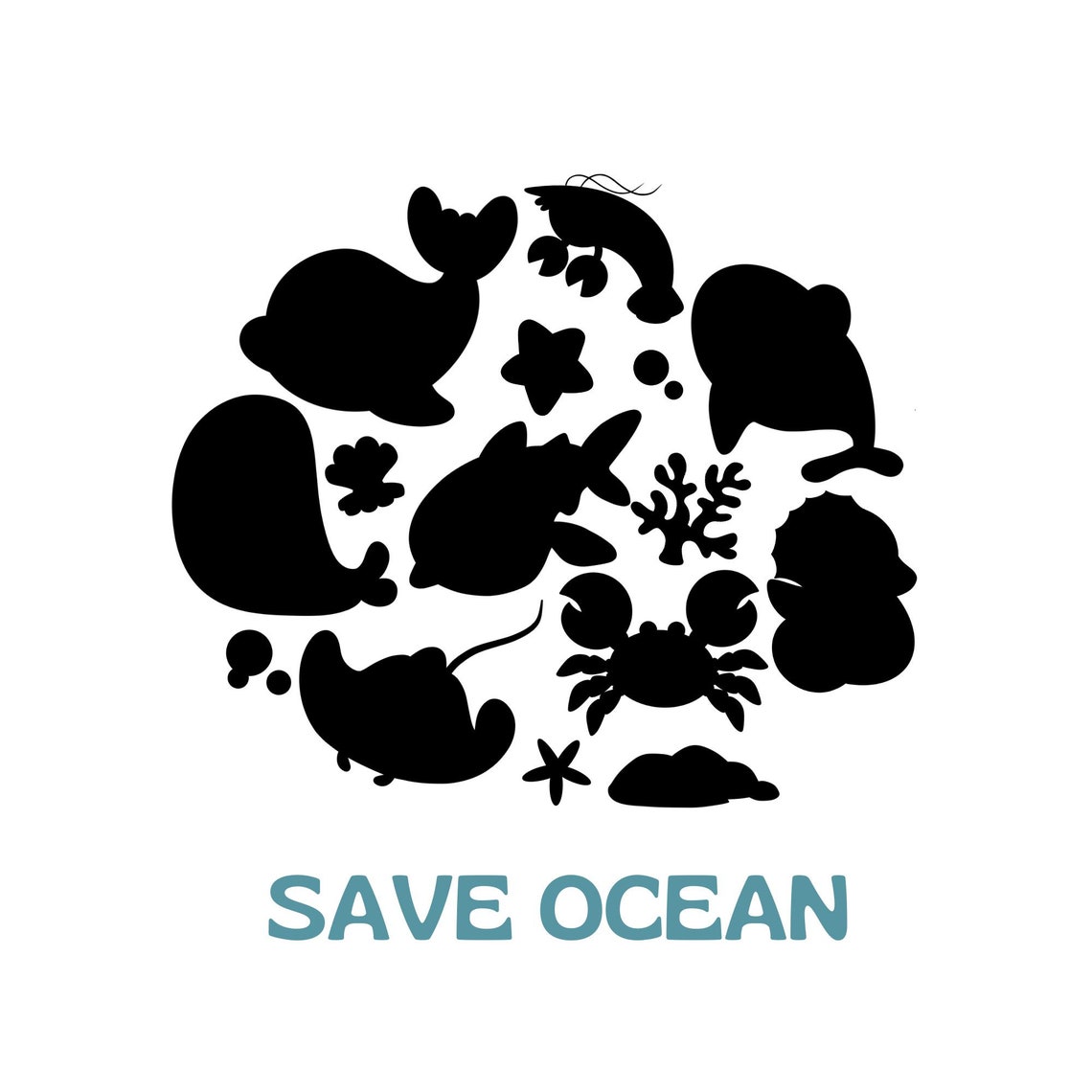 Sea Animals Silhouette, Sea Animals Clipart, Sea Life Clipart, Ocean ...