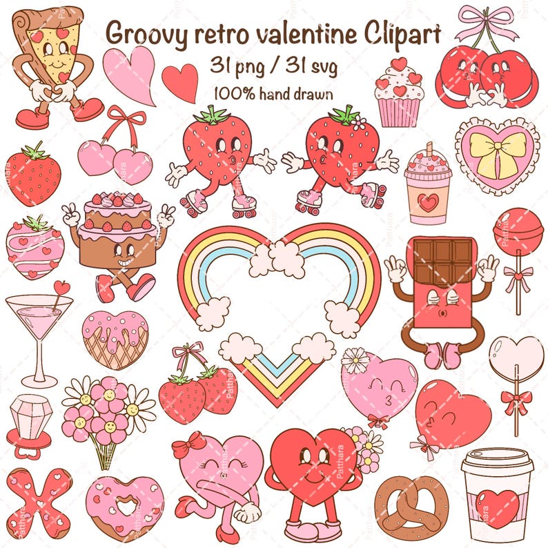 Groovy Retro Valentine Png, Valentines Treat Clipart, Retro Valentine ...