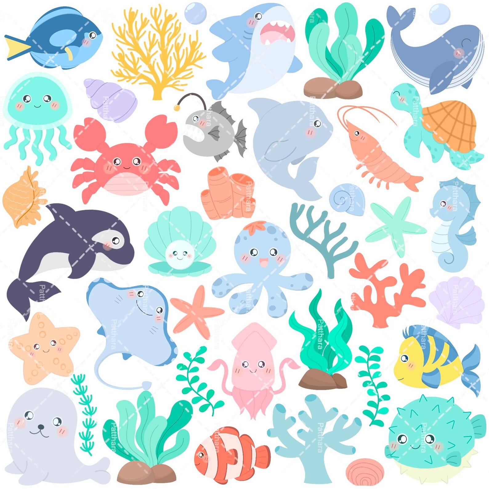 Sea Life Clipart, Sea Animals Clipart, Ocean Animal, Marine, Undersea ...