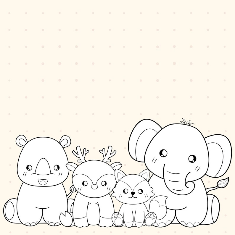 Safari Animals Black and White Clipart, Safari Animal Doodle Clip Art ...