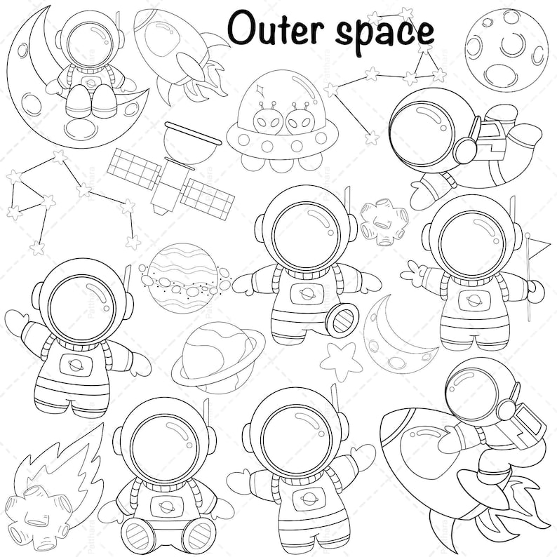 20 Outer Space Clipart, Space Doodle, Astronaut Clipart, Planet, UFO ...