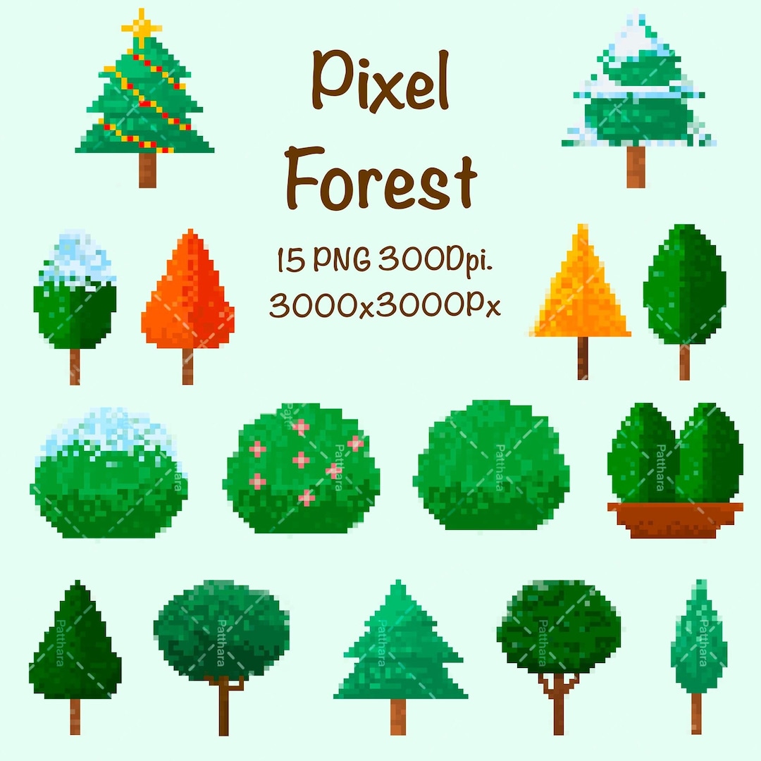 Pixel Forest Art Png Bundle, Forest Pixel Clipart, Instant Download ...