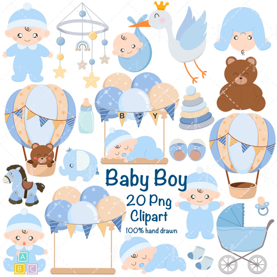 Baby Boy Clipart, Newborn Baby Graphic Elements, Light Blue, Little Boy ...