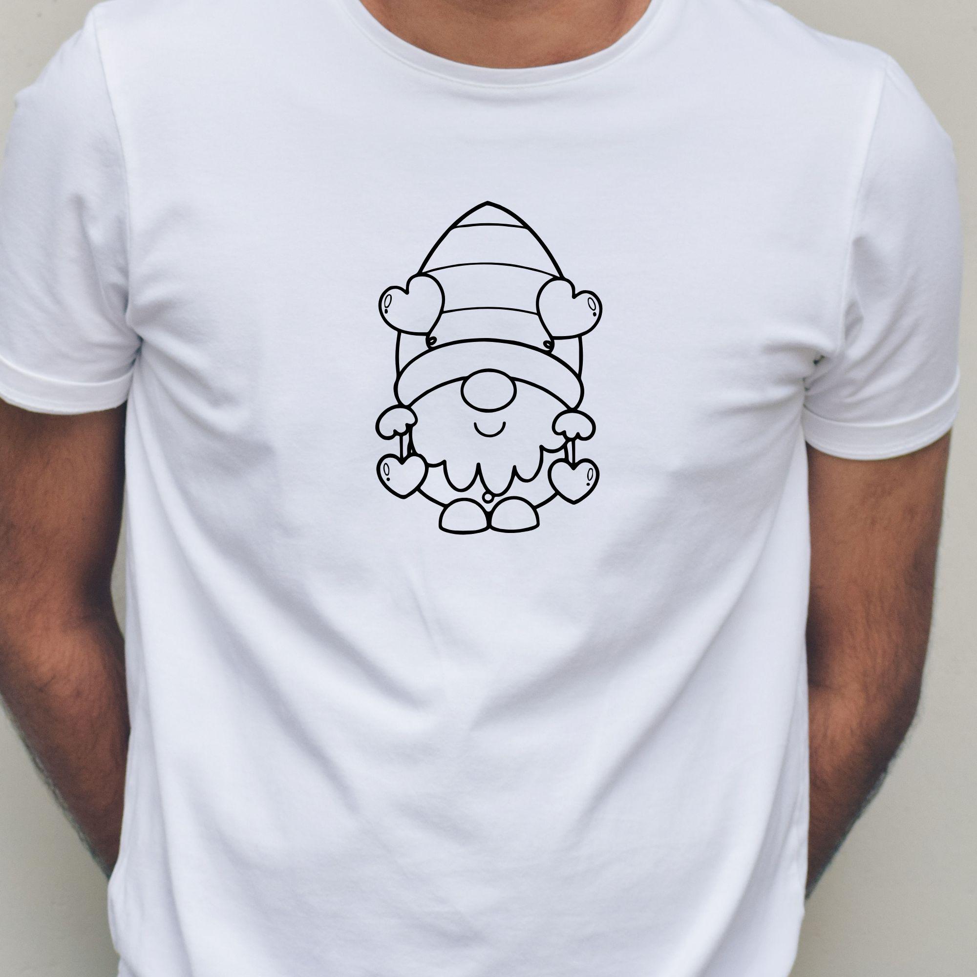 Gnome Clipart, Valentine Gnome Svg, Valentines Day Svg, Black and White ...