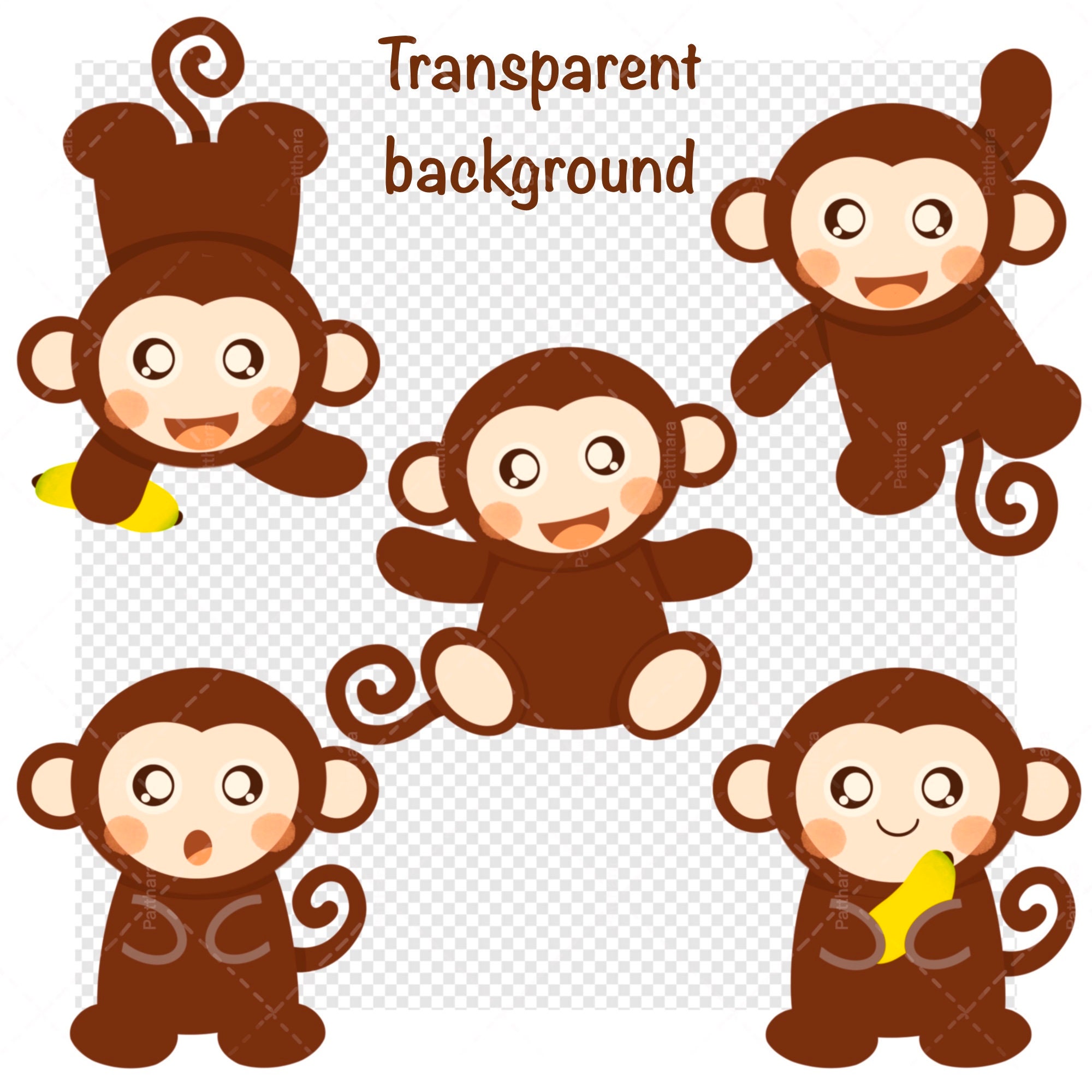Monkeys Clipart Set, Cute Monkeys Png, Monkey Png, Baby, Safari, Jungle ...