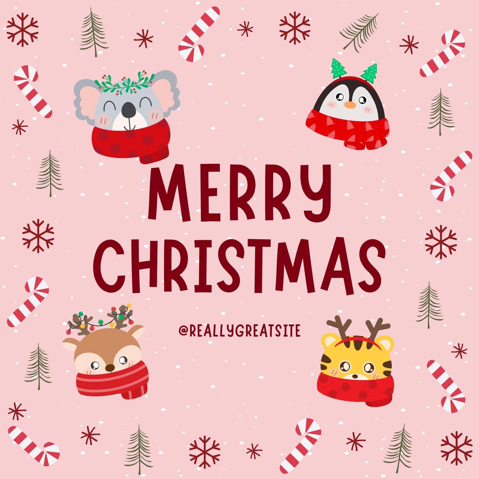 Hello Winter Animal Face Clipart, Christmas Animal Faces Clipart, Cute ...