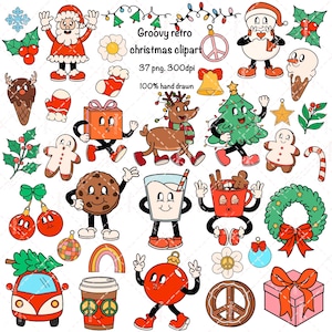 Groovy Retro Christmas Clipart, Hippie Christmas Png, Merry Christmas ...