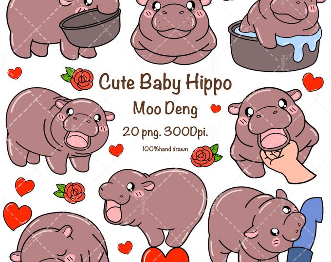 Moo Deng Valentine, Pygmy Hippo Valentines, Moo Deng Hippo, Printable ...