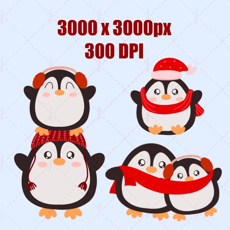 Christmas Penguin Clipart, 8 High Quality PNG Files, Cute Animals ...