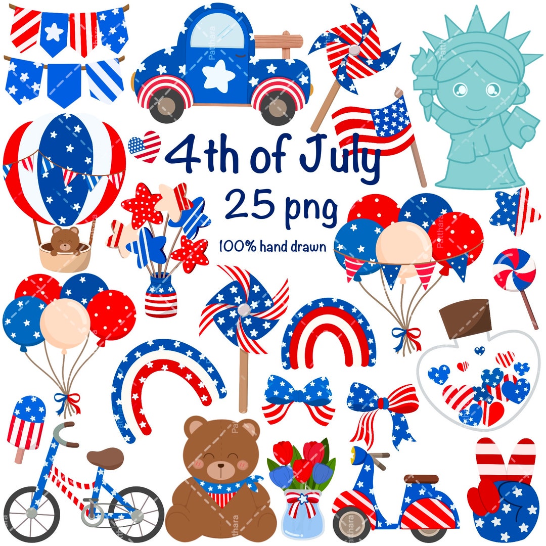 4th of July Clipart, Fourth of July Clipart, Red White and Blue Rose in ...