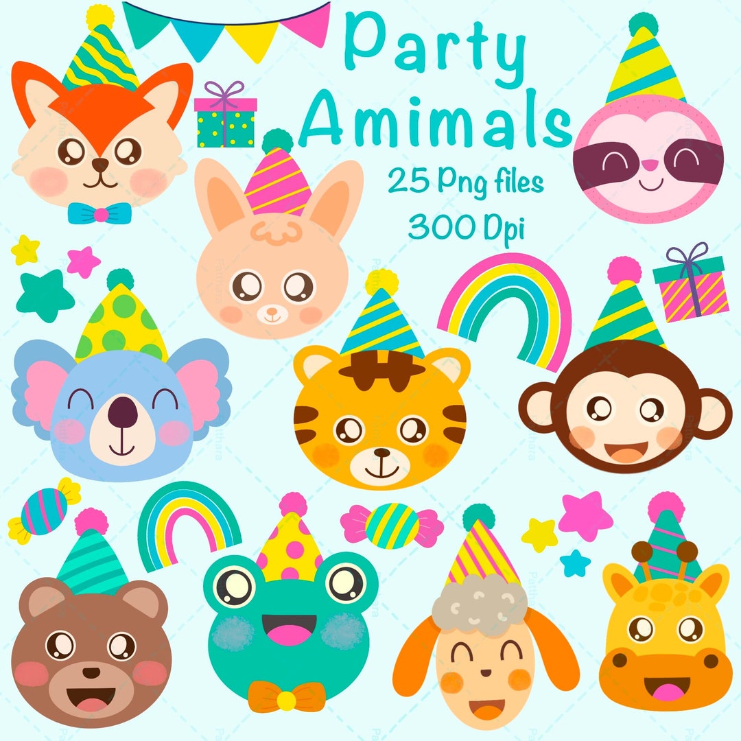 Party Animal Clipart 25 PNG, Baby Animals Invitation Design ...