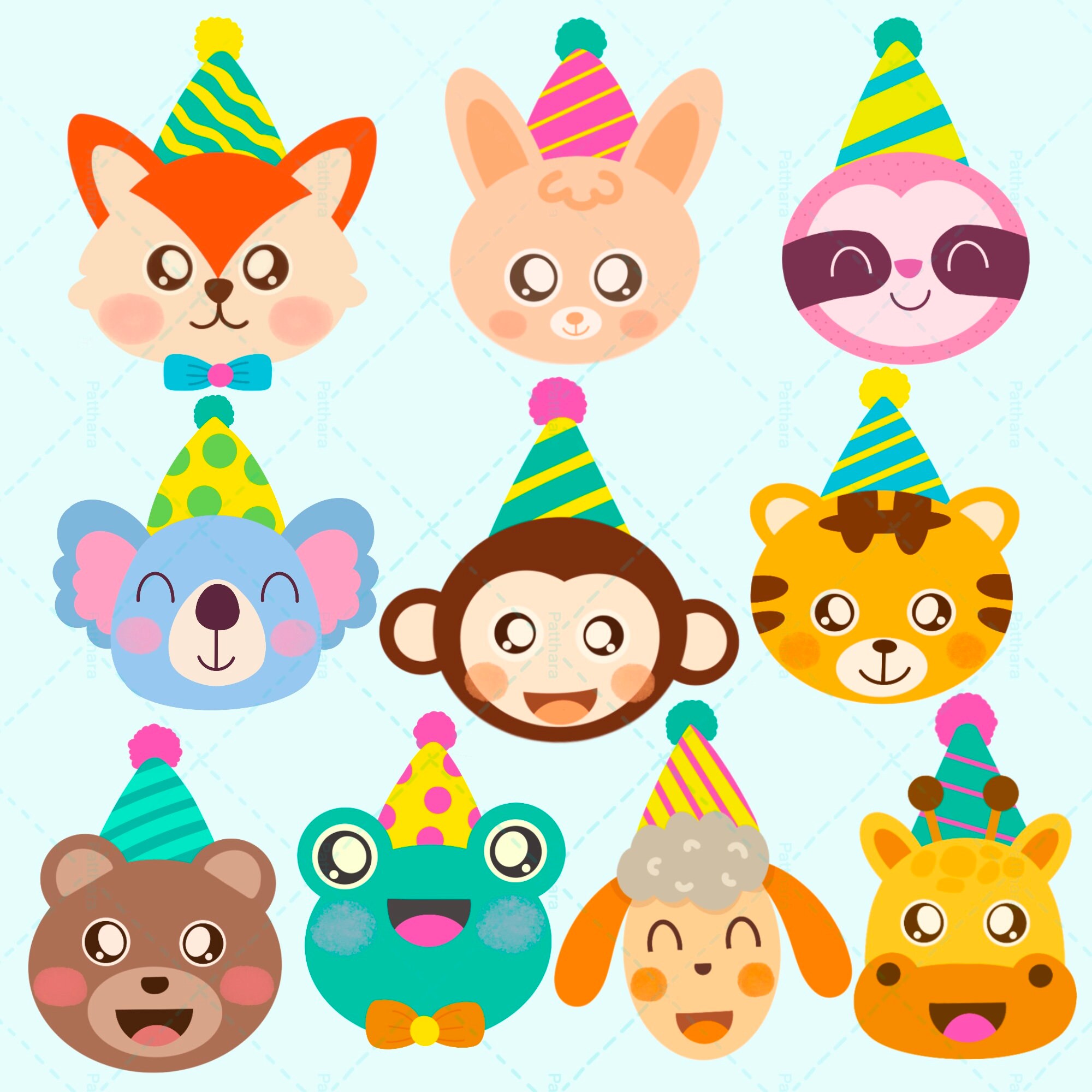 Party Animal Clipart 25 PNG, Baby Animals Invitation Design ...