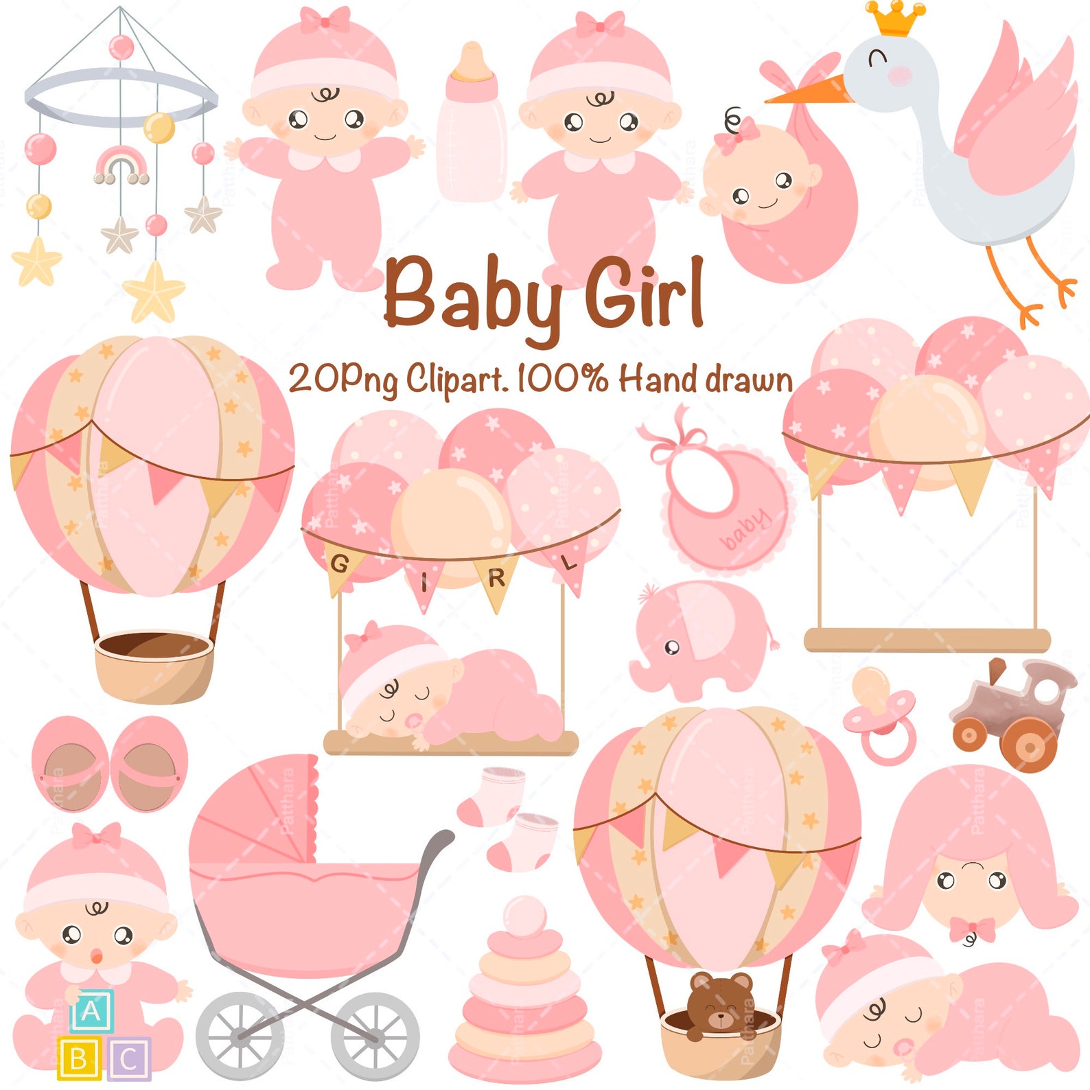 Baby Girl Clipart, Newborn Baby Graphic Elements, Pink, Little Girl ...