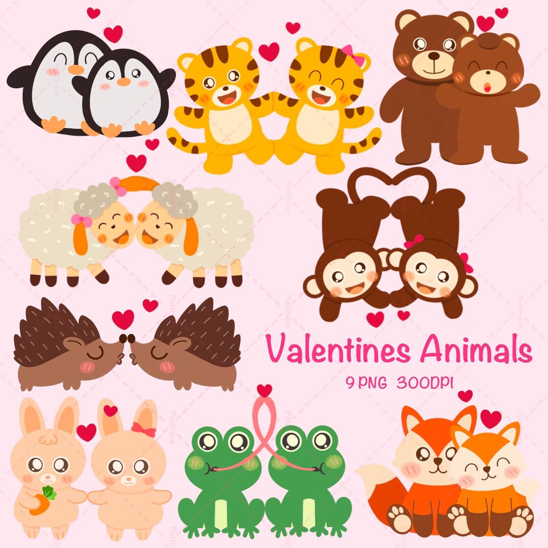 Valentines Animal Clipart: Romantic PNG Bundle (commercial Use) - Etsy