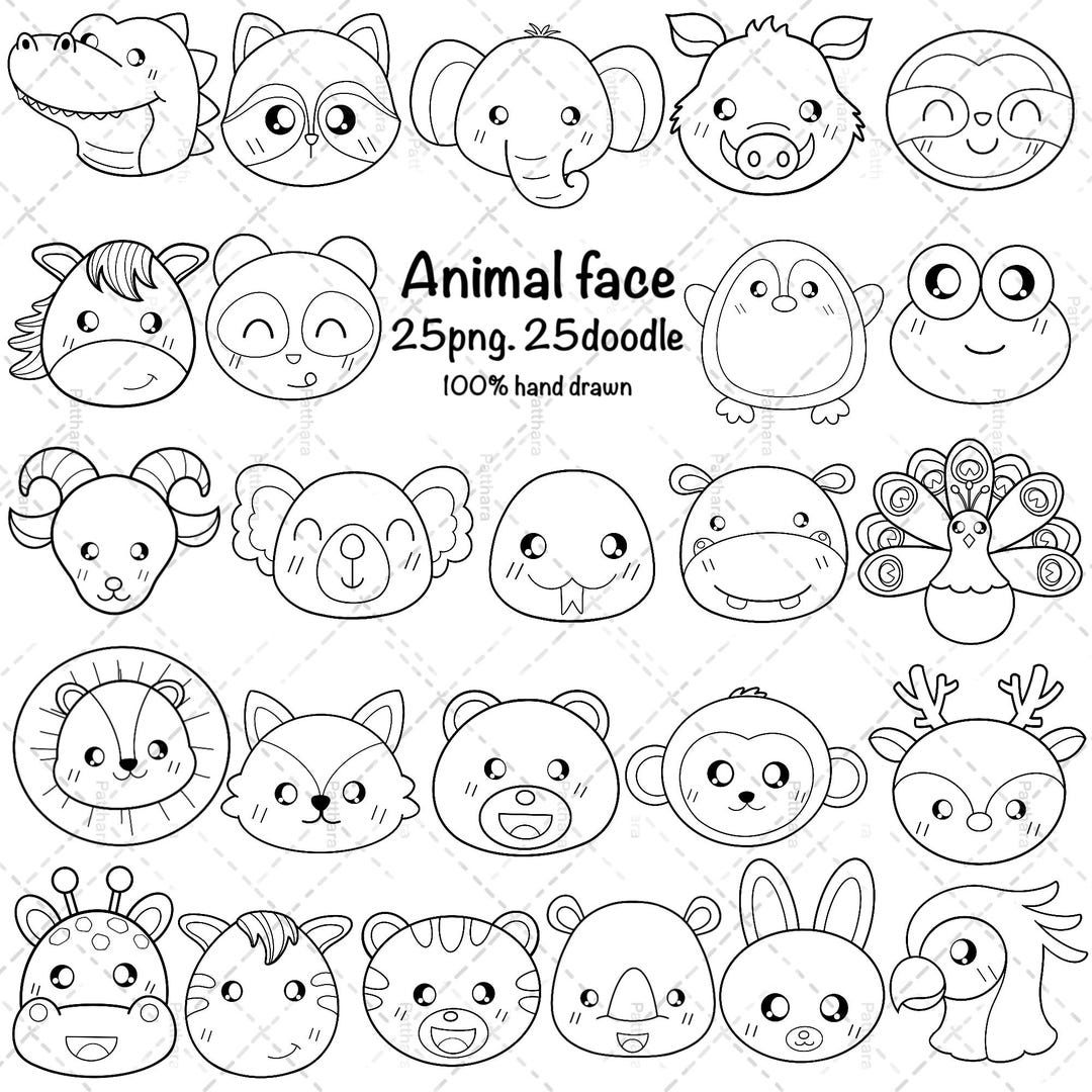 Animal Face Clipart. Woodland Animals. Animal Outline. Animal Doodle ...