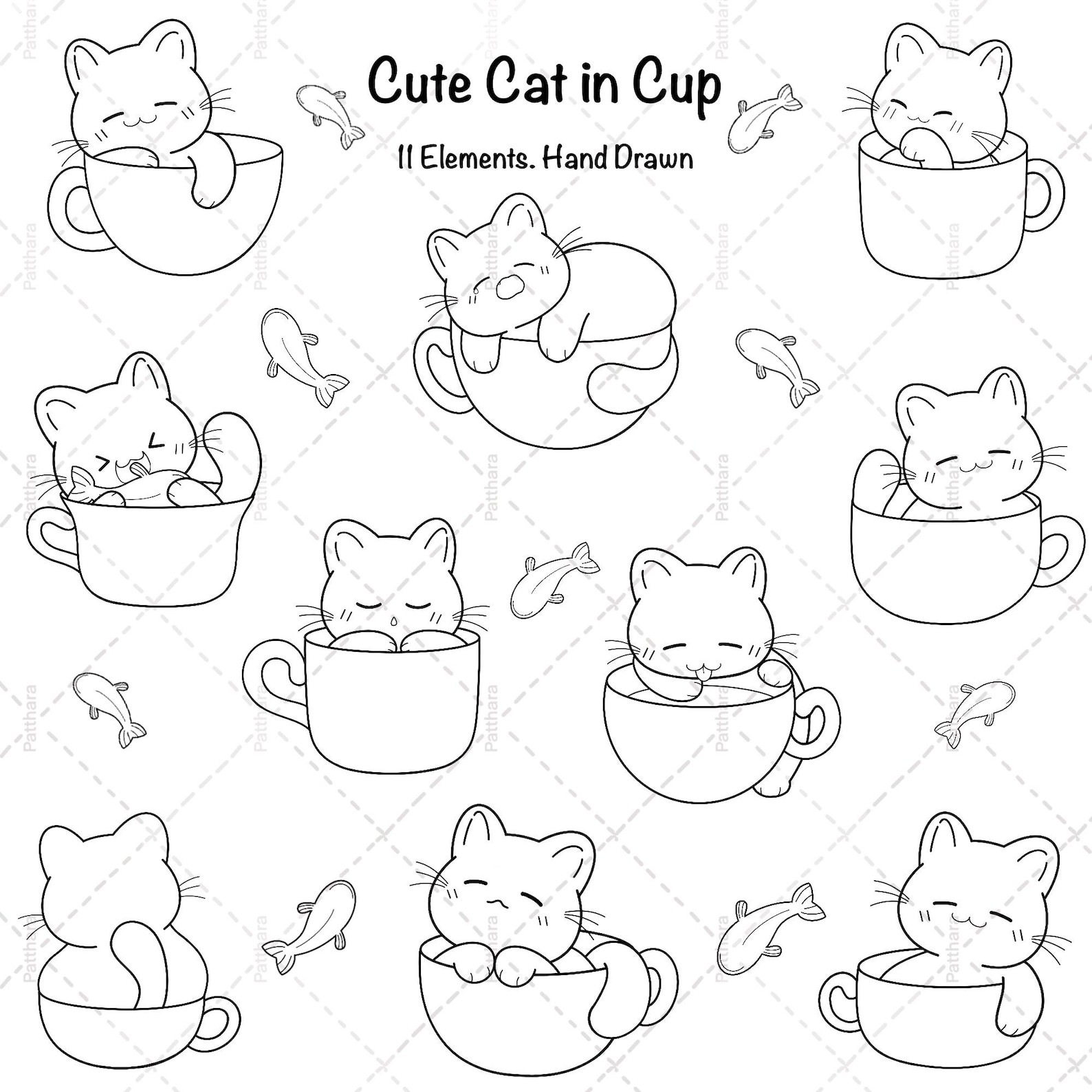 Cute Cat in Cup, Kittens, Cat Clipart, Cute Kittens With Actions, Cute ...