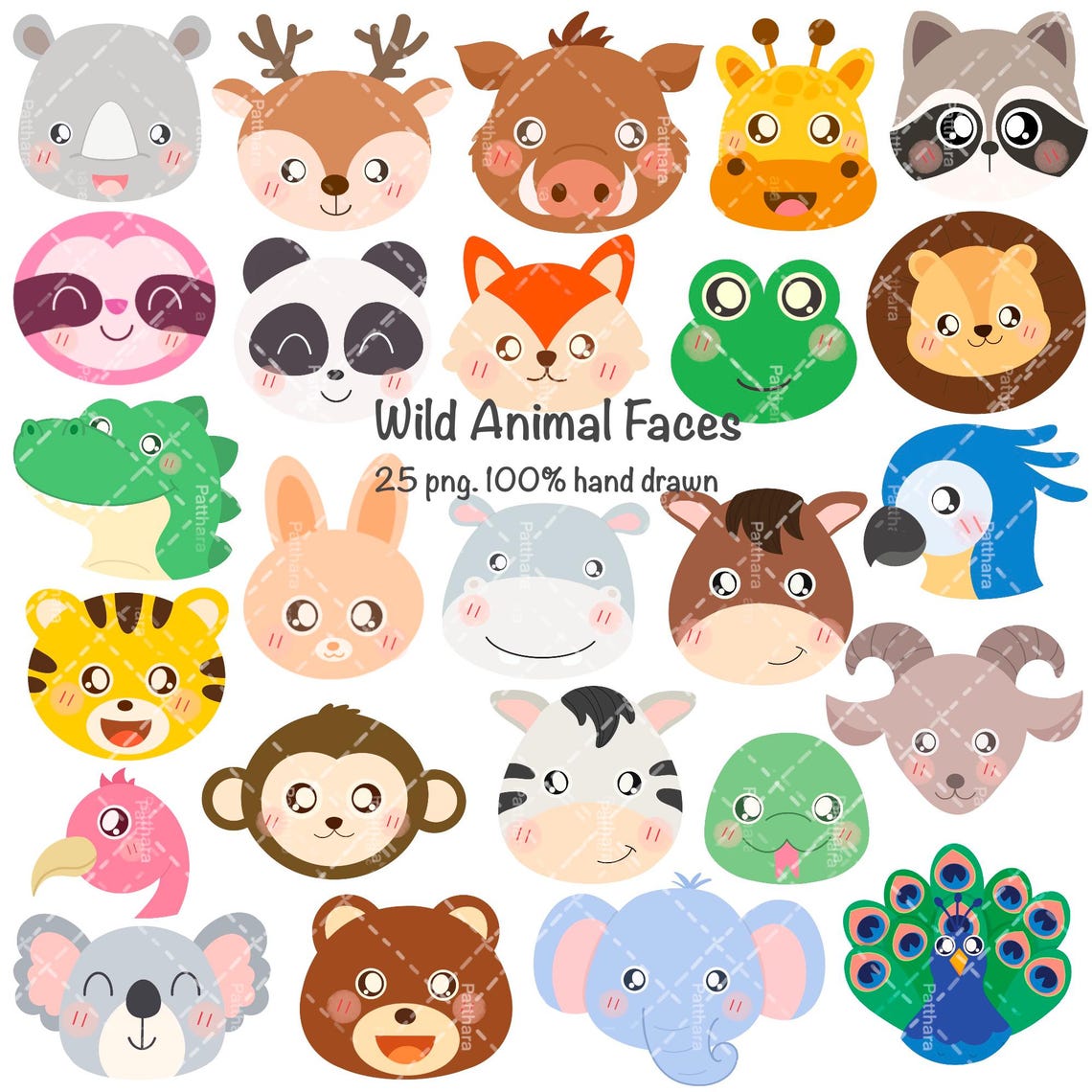 Wild Animal Faces Clipart Set, Woodland Animal Faces Clipart Set ...