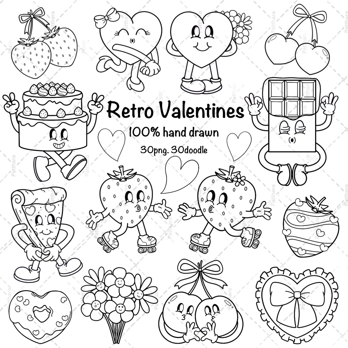 Retro Valentine Clipart: Groovy Valentines Doodle PNG (30 Files) - Etsy
