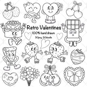 Retro Valentine Clipart: Groovy Valentines Doodle PNG (30 Files) - Etsy