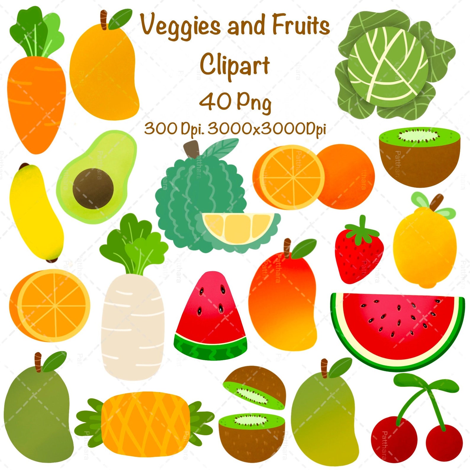 Veggies and Fruits Clipart, Vegetables Clipart, Fruits Clipart, Fresh ...