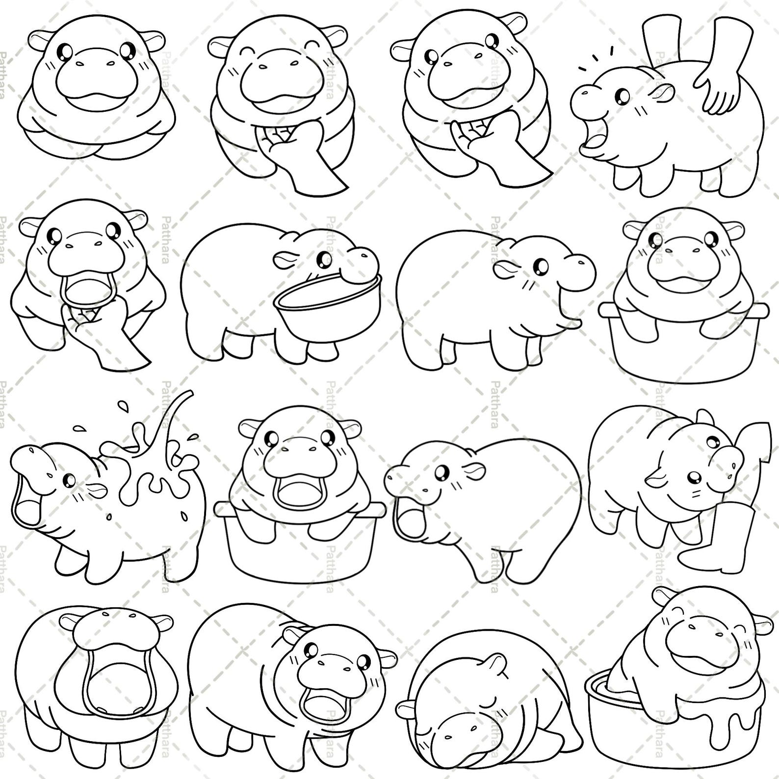 Pygmy Hippo Clipart: Zoo Animal PNG, SVG, Doodle (digital Download) - Etsy
