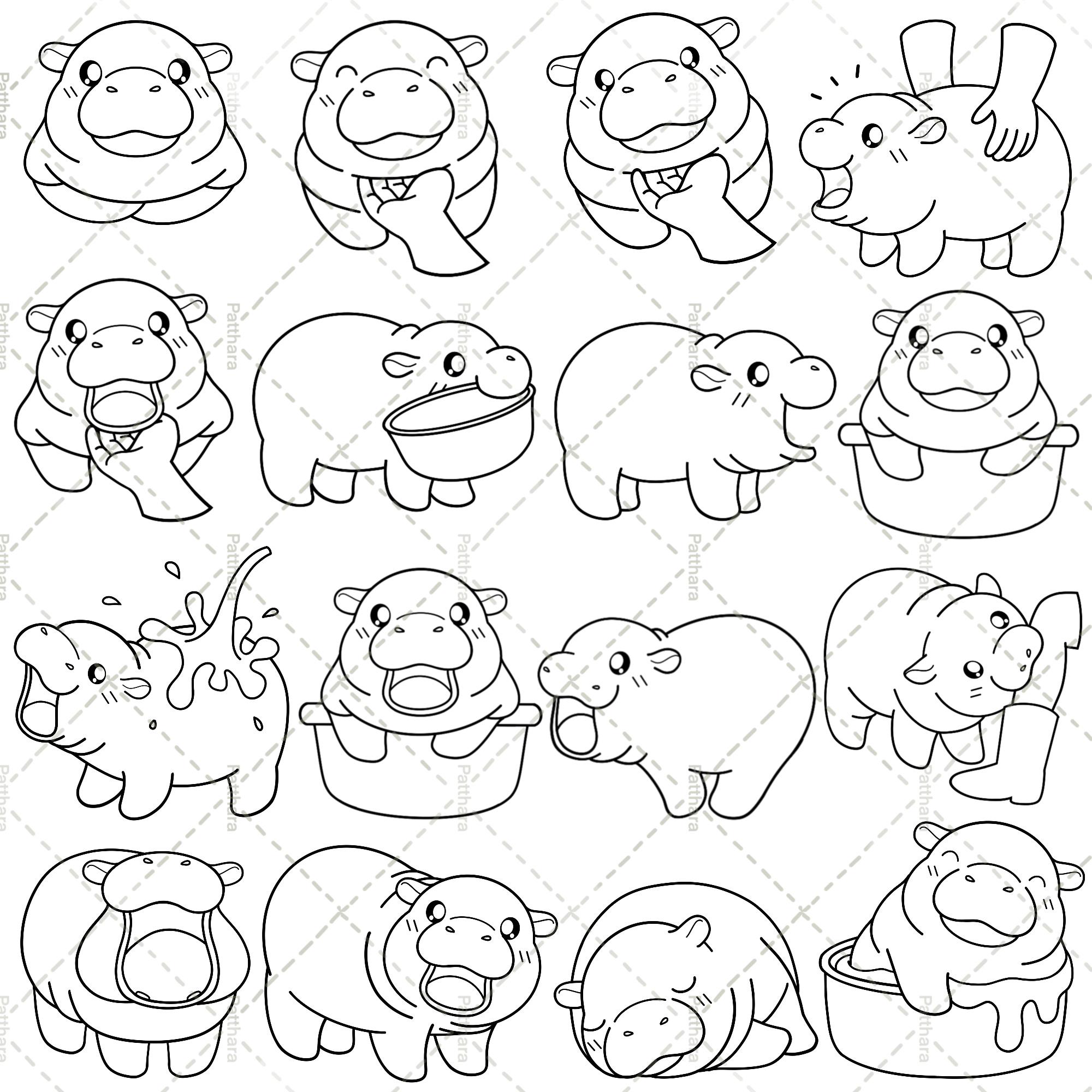 Pygmy Hippo Clipart: Zoo Animal PNG, SVG, Doodle (digital Download) - Etsy