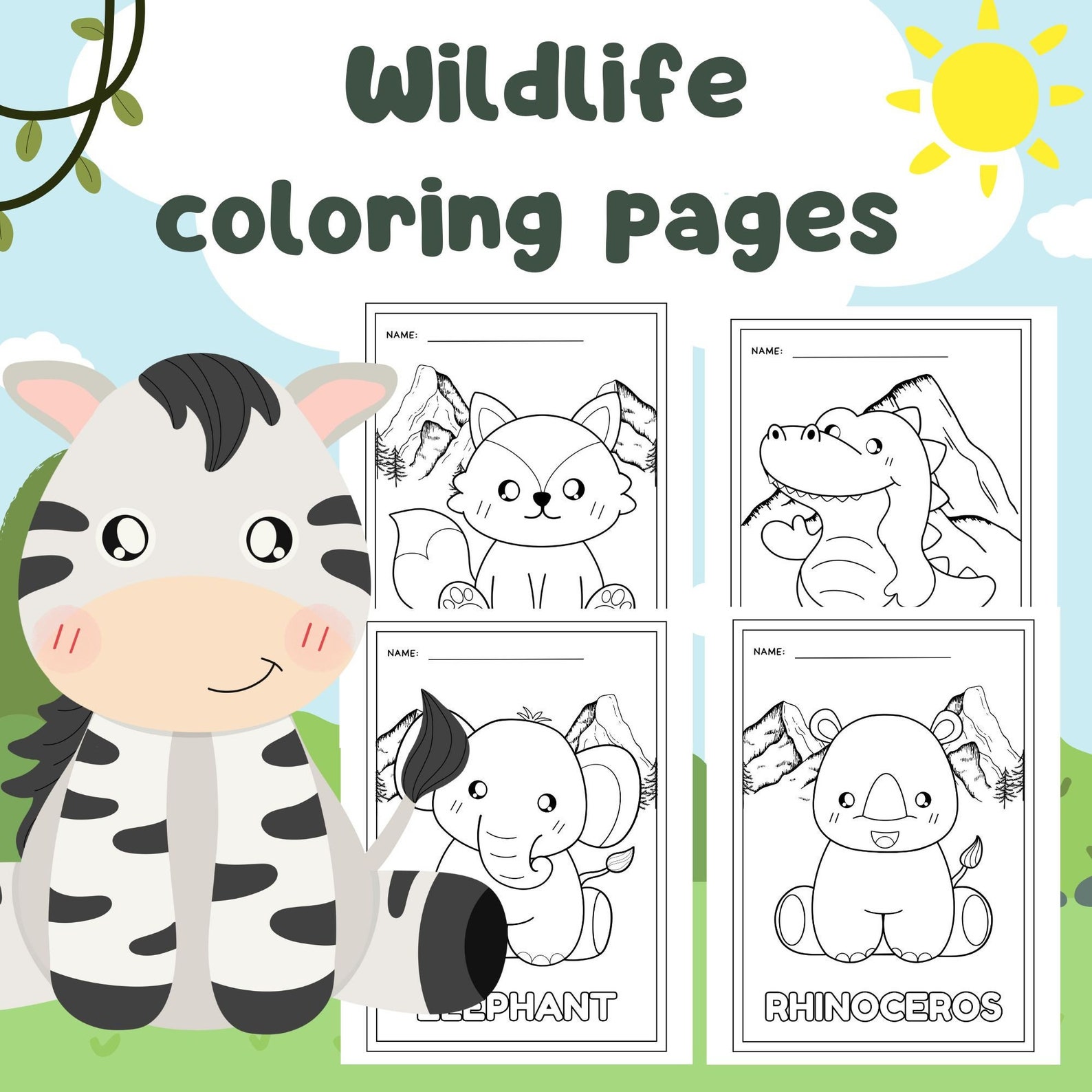 Safari Animals Coloring Pages for Kids: Jungle Zoo Printable (PDF ...