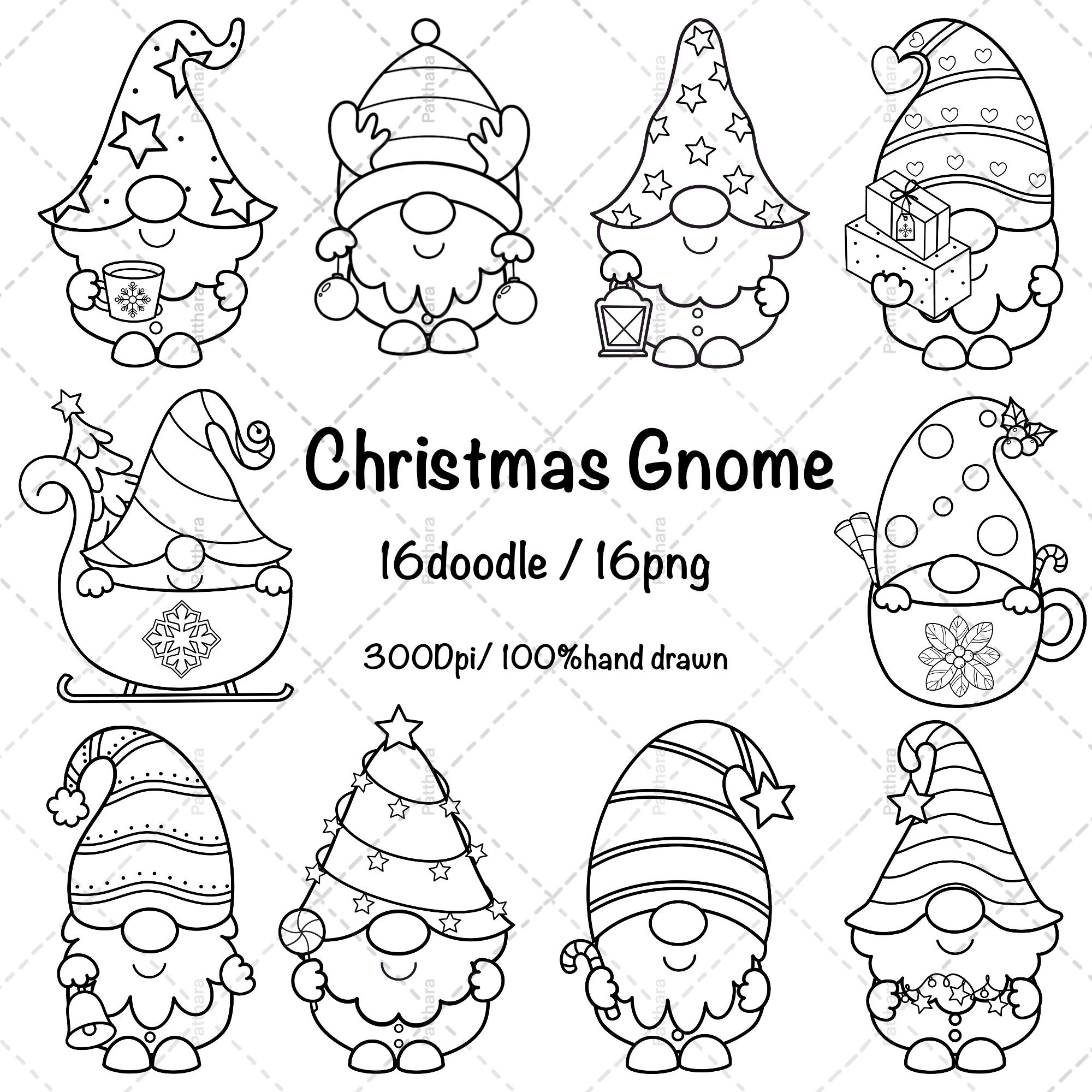 Christmas Gnome Doodle Clipart: Hand-drawn PNG Bundle (digital Download ...