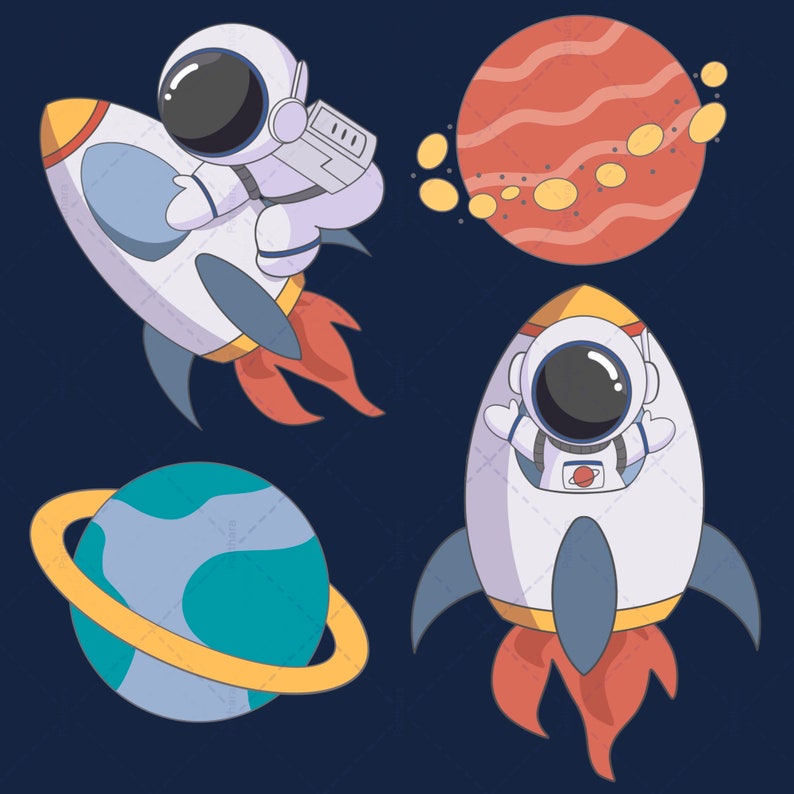 Astronaut Clipart Set: Space Rocket, Planets (PNG, 300DPI) - Etsy