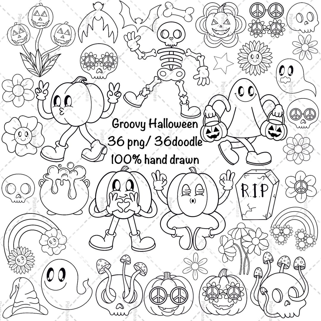 Groovy Halloween Clipart, Retro Halloween Png, Retro Fall Png, Trendy ...