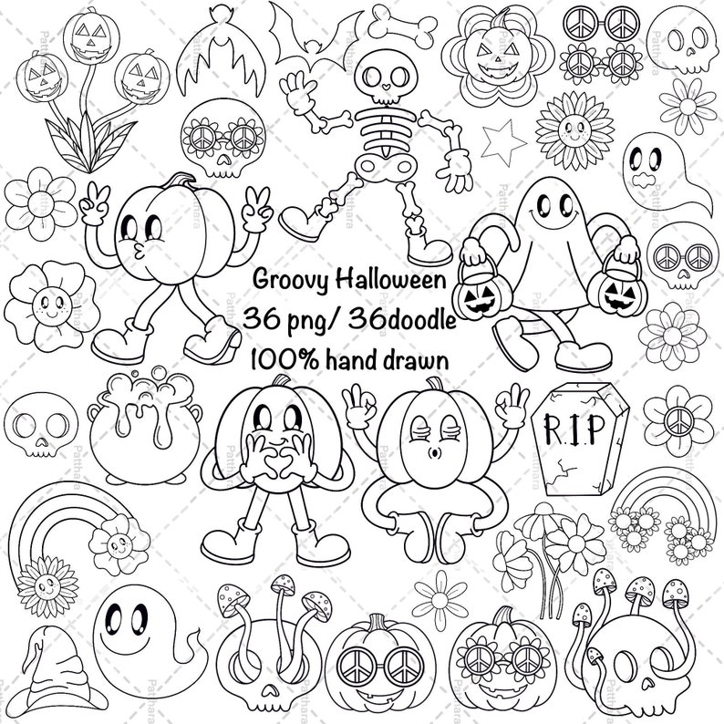 Groovy Halloween Clipart, Retro Halloween Png, Retro Fall Png, Trendy ...