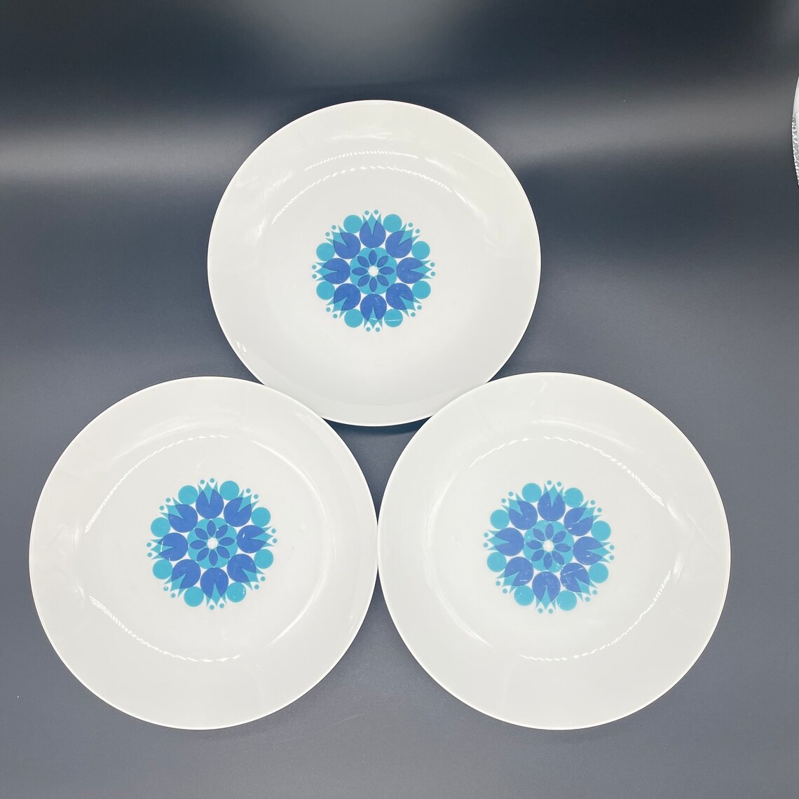 Vintage Minimalist Plates W Blue Pinwheel Pattern, Thomas Germany 1970 ...