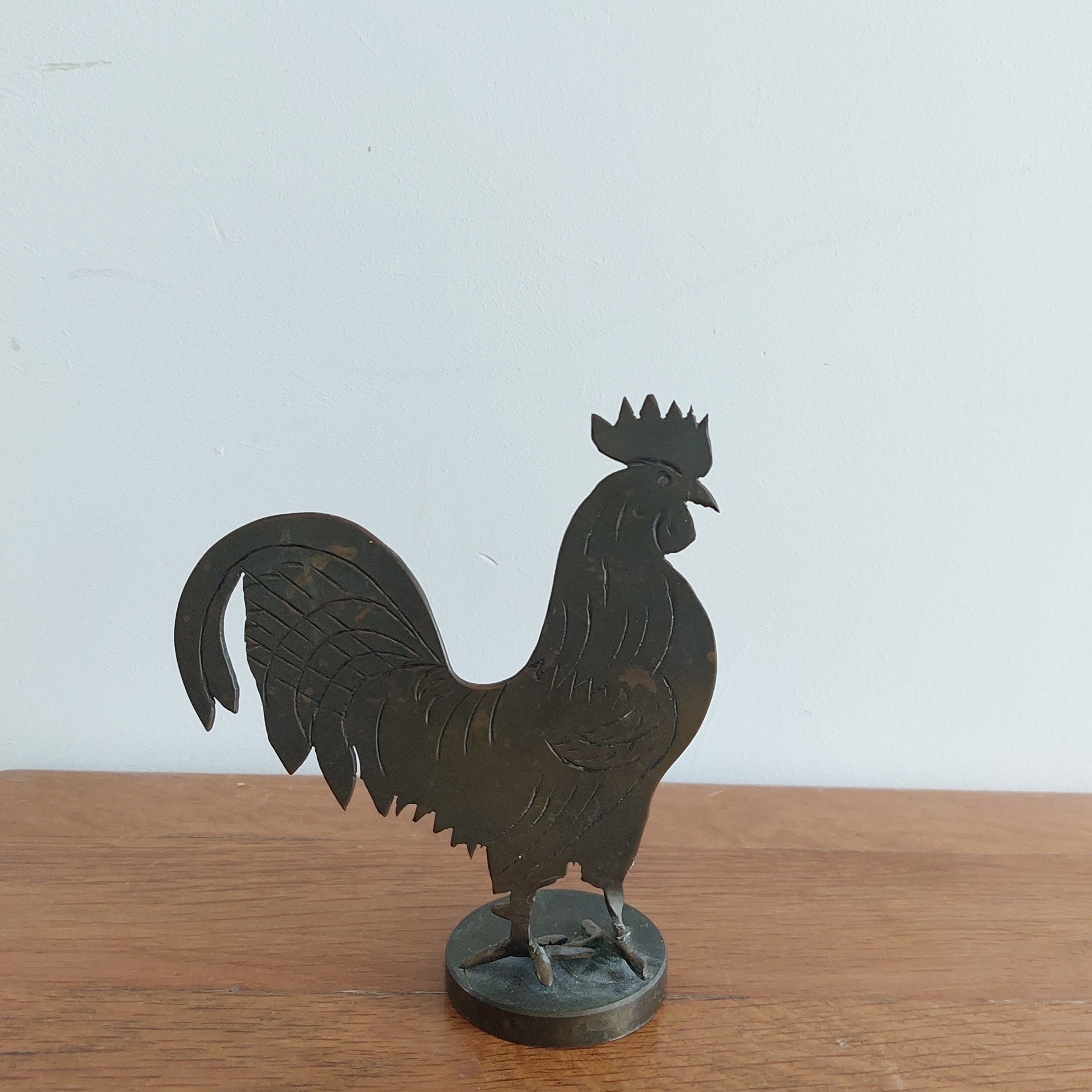 Vintage Metal Brass Rooster Statue Sculpture // Rooster Figurine ...