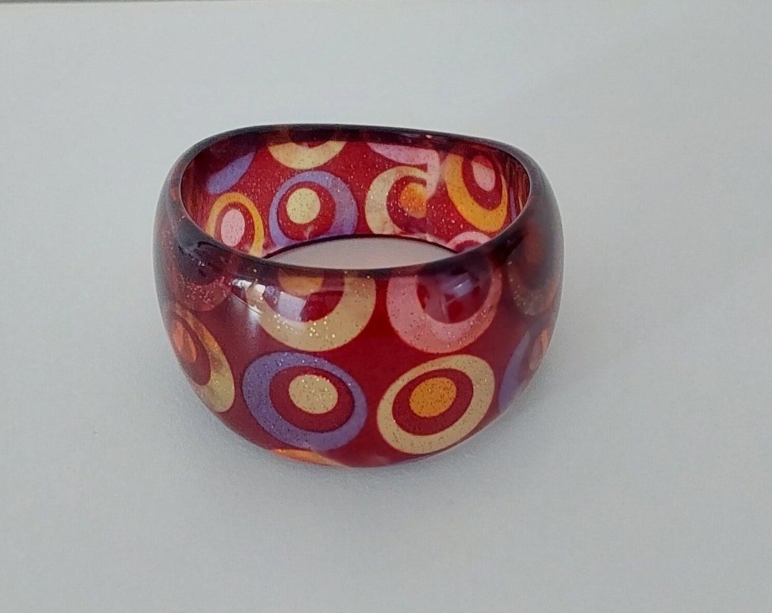 Vintage Wide Transparent Resin Bangle With Geometric Pattern, Hippie ...