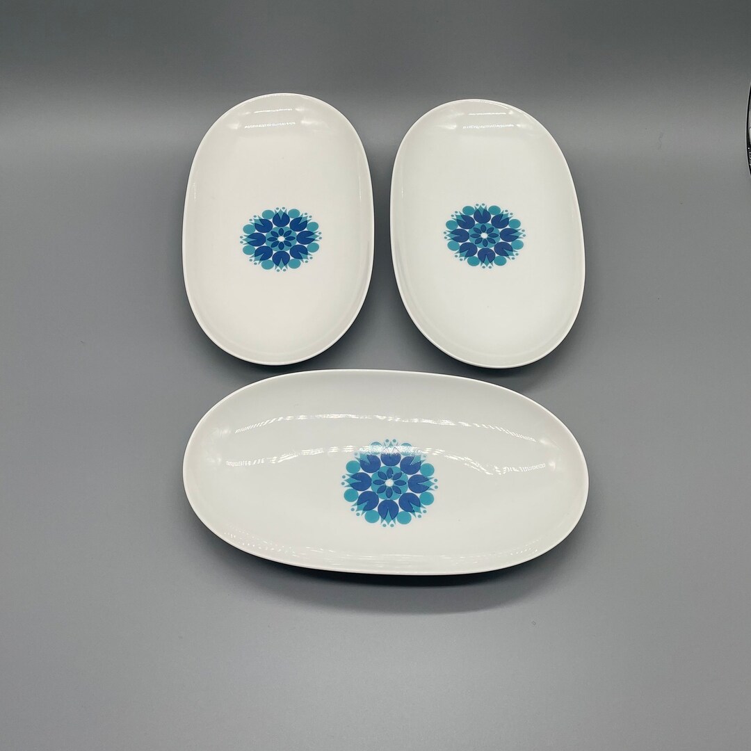 Vintage Minimalist Plates W Blue Pinwheel Pattern, Thomas Germany 1970 ...