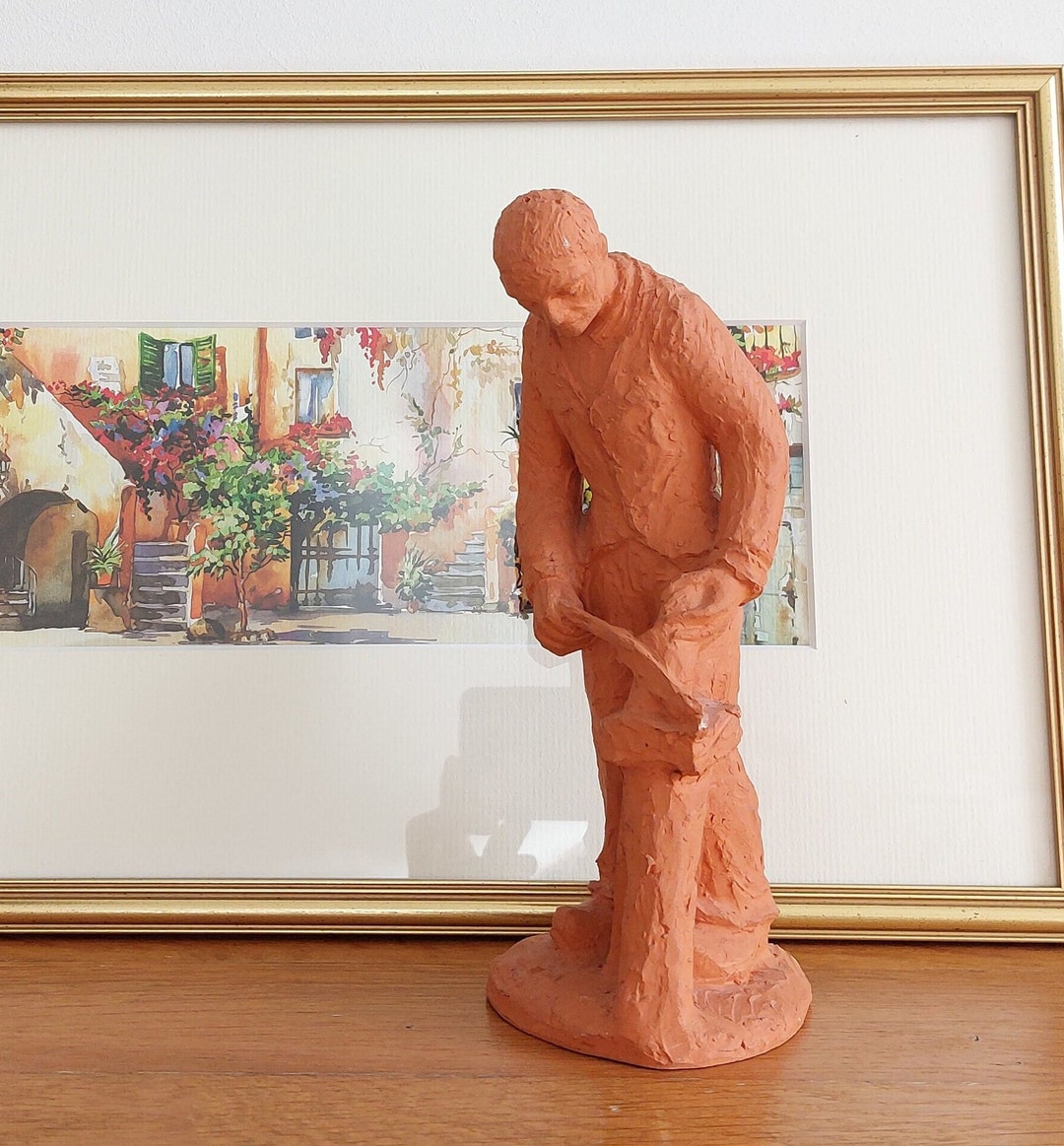 Red Clay Man Signed Sculpture // Hand Carved Art // Clay Sculpture ...