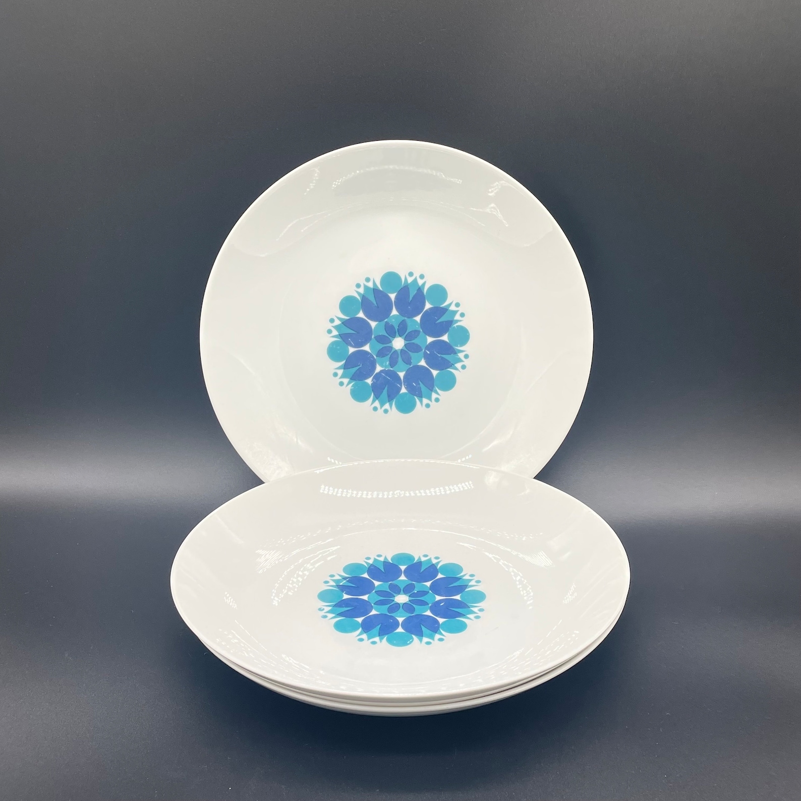 Vintage Minimalist Plates W Blue Pinwheel Pattern, Thomas Germany 1970 ...