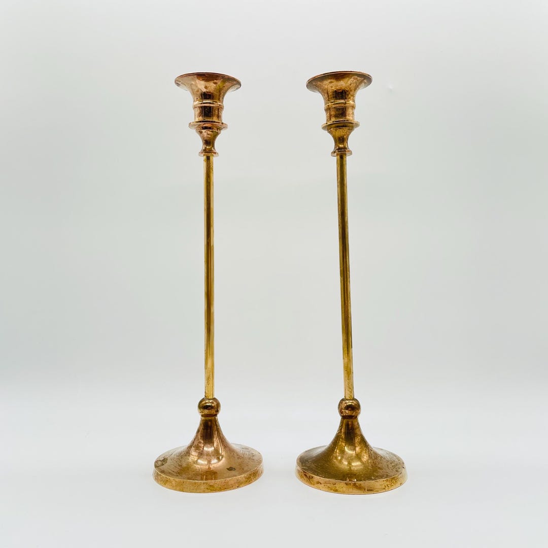 Vintage Brass Candlestick Holders | Tall Pair With Wide Base | Classic ...