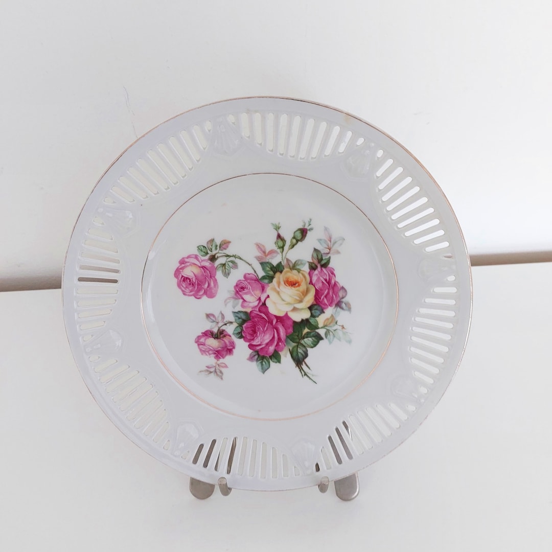 Vintage Porcelain Plate Floral Art Collection Decoration, Perforated ...