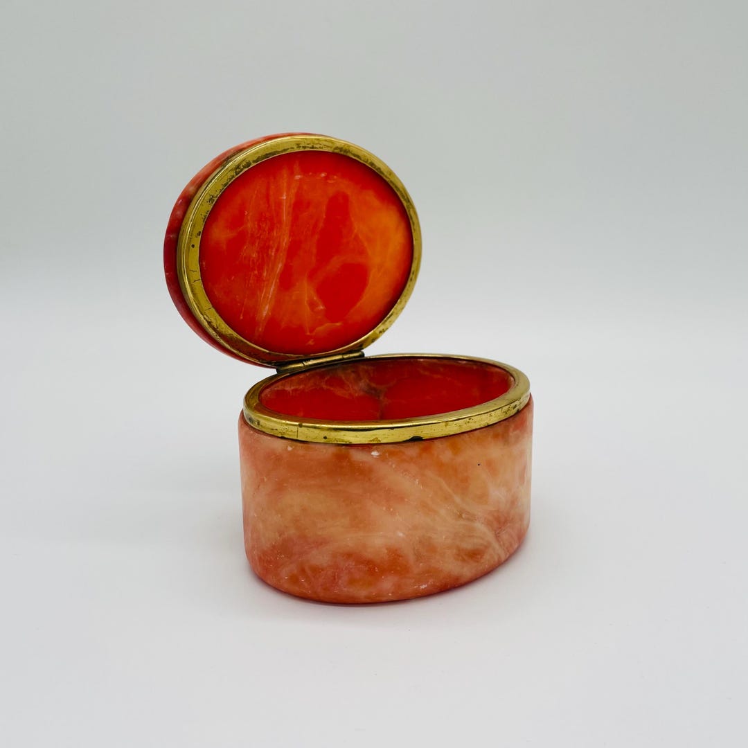 Vintage Italian Red Alabaster Jewelry Box | Oval Hinged Trinket Box ...
