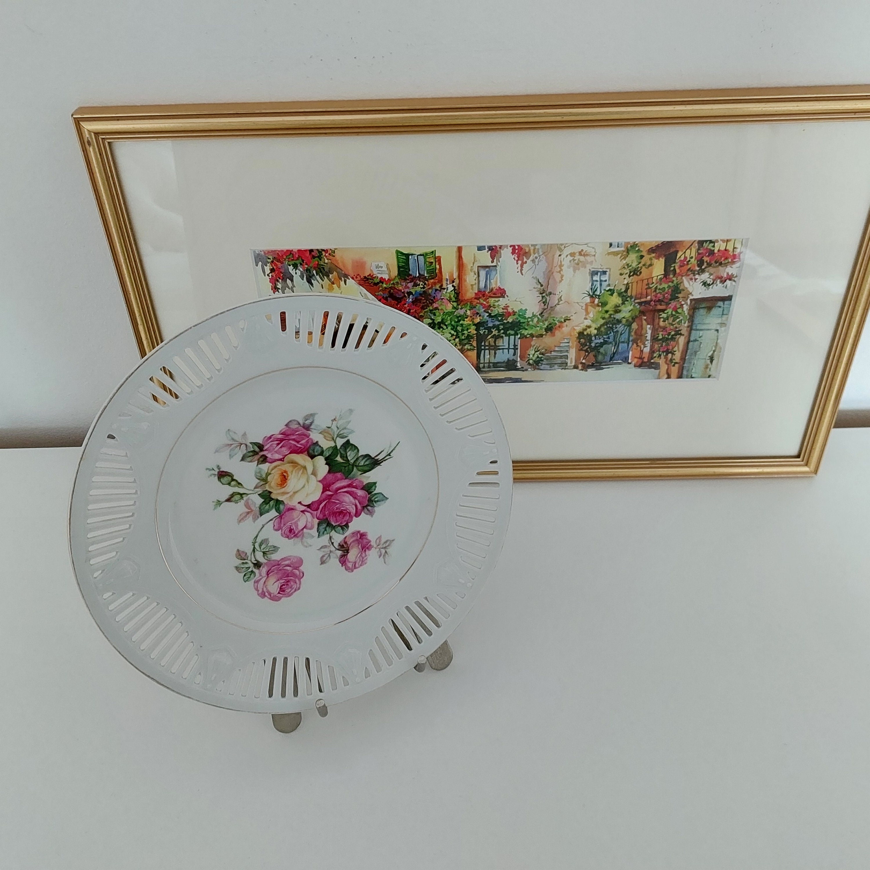 Vintage Porcelain Plate Floral Art Collection Decoration, Perforated ...