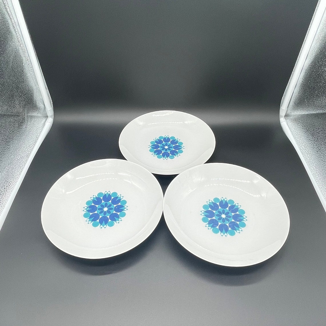 Vintage Minimalist Plates W Blue Pinwheel Pattern, Thomas Germany 1970 ...