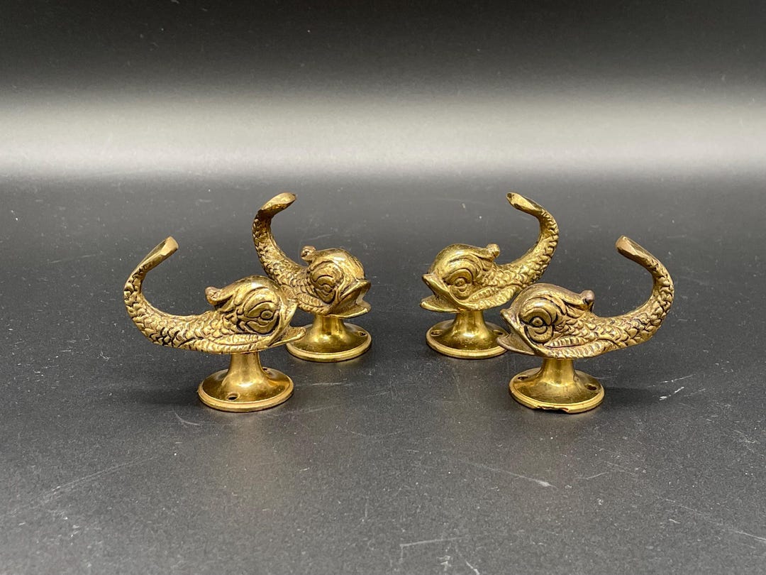 Vintage Solid Brass Hook, Set of 4, Beautifully Detailed Fish Shaped ...