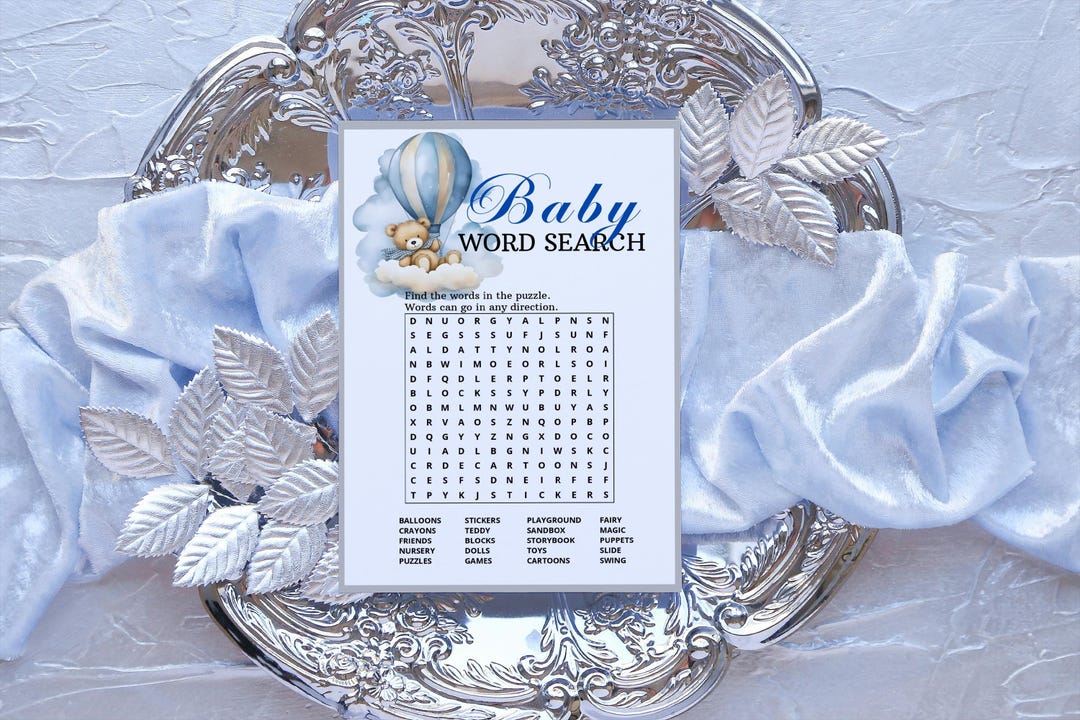Elegant Baby Shower Game - Teddy Bear Boy Word Search Printable ...