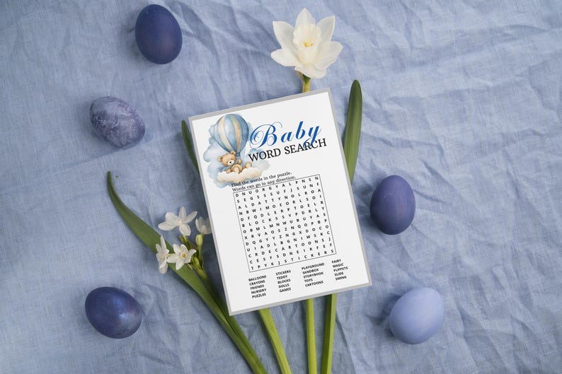 Elegant Baby Shower Game - Teddy Bear Boy Word Search Printable ...