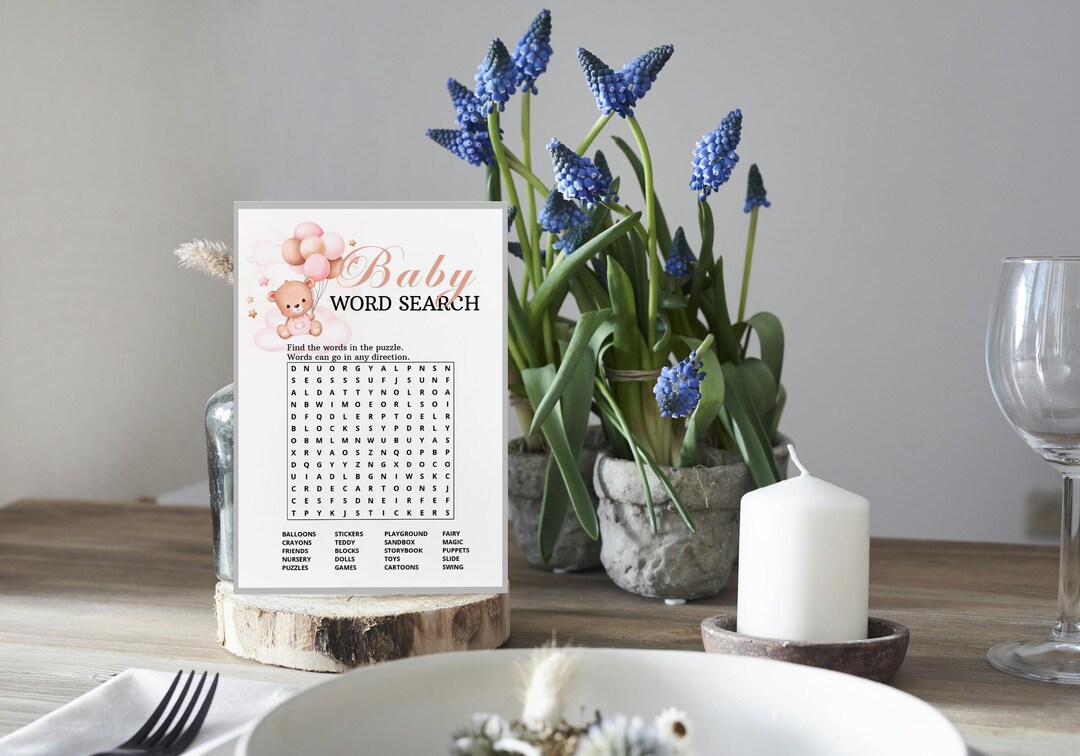 Elegant Baby Shower Game - Teddy Bear Girl Word Search Printable ...