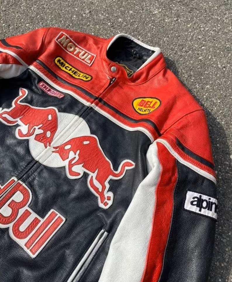 Red Bull Racing chaqueta de cuero Vintage Y2K 90s motocicleta ...