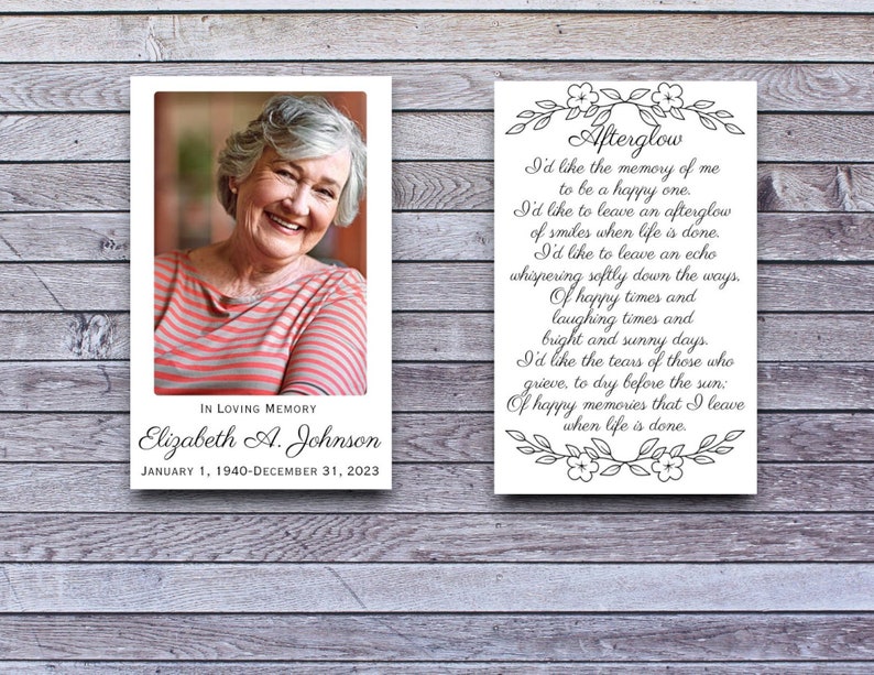 Memorial Card / Prayer Card / Service Card Digital Template - Download ...